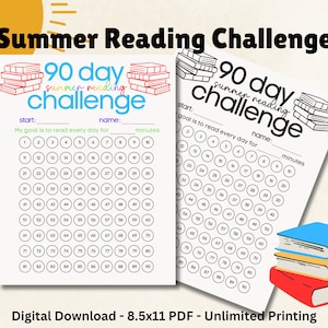 Summer Reading Challenge Printable for Kids and Adults, 90 Day ...