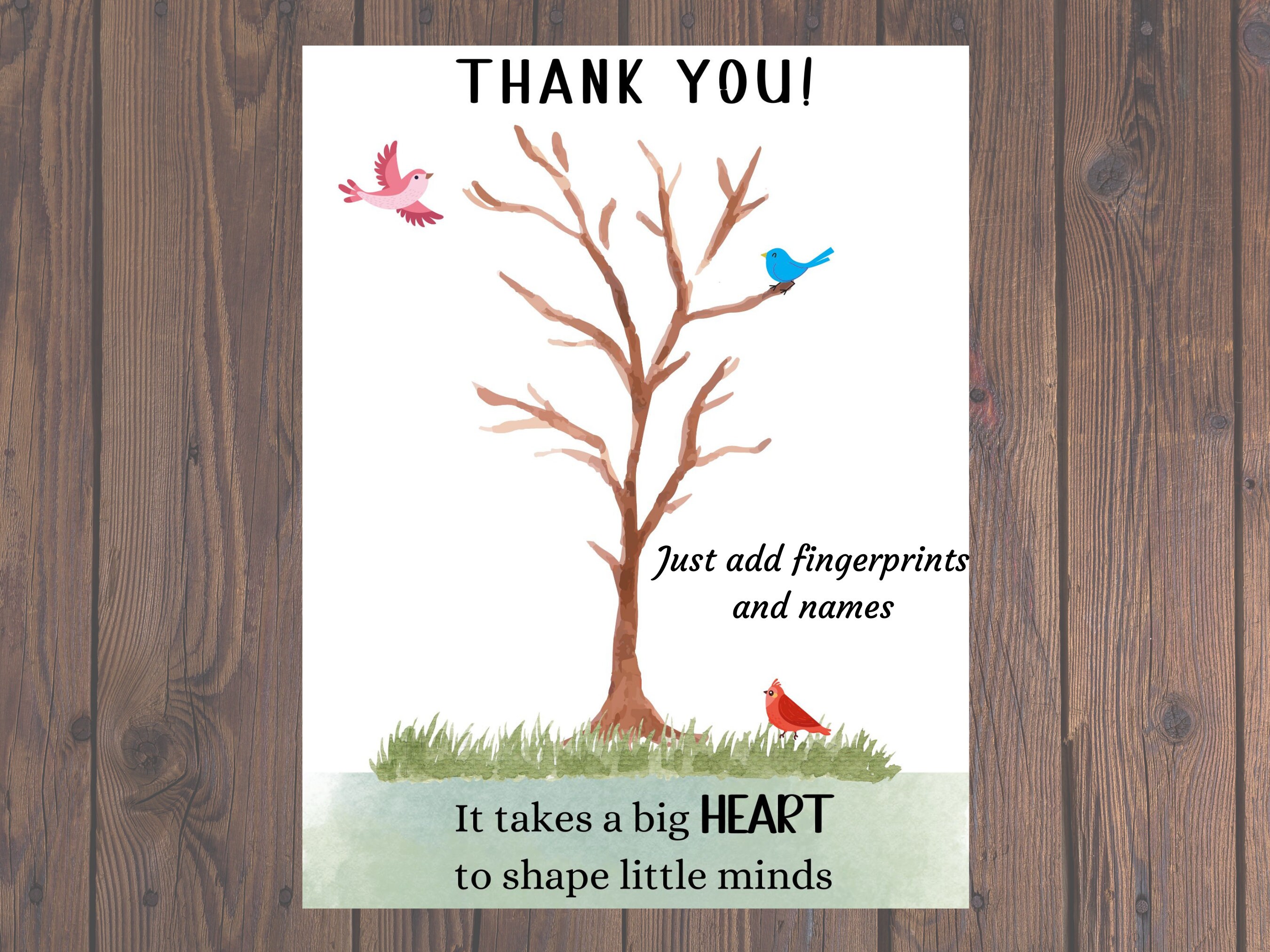 Teacher Appreciation Fingerprint Tree Thank You Card (digital Download ...