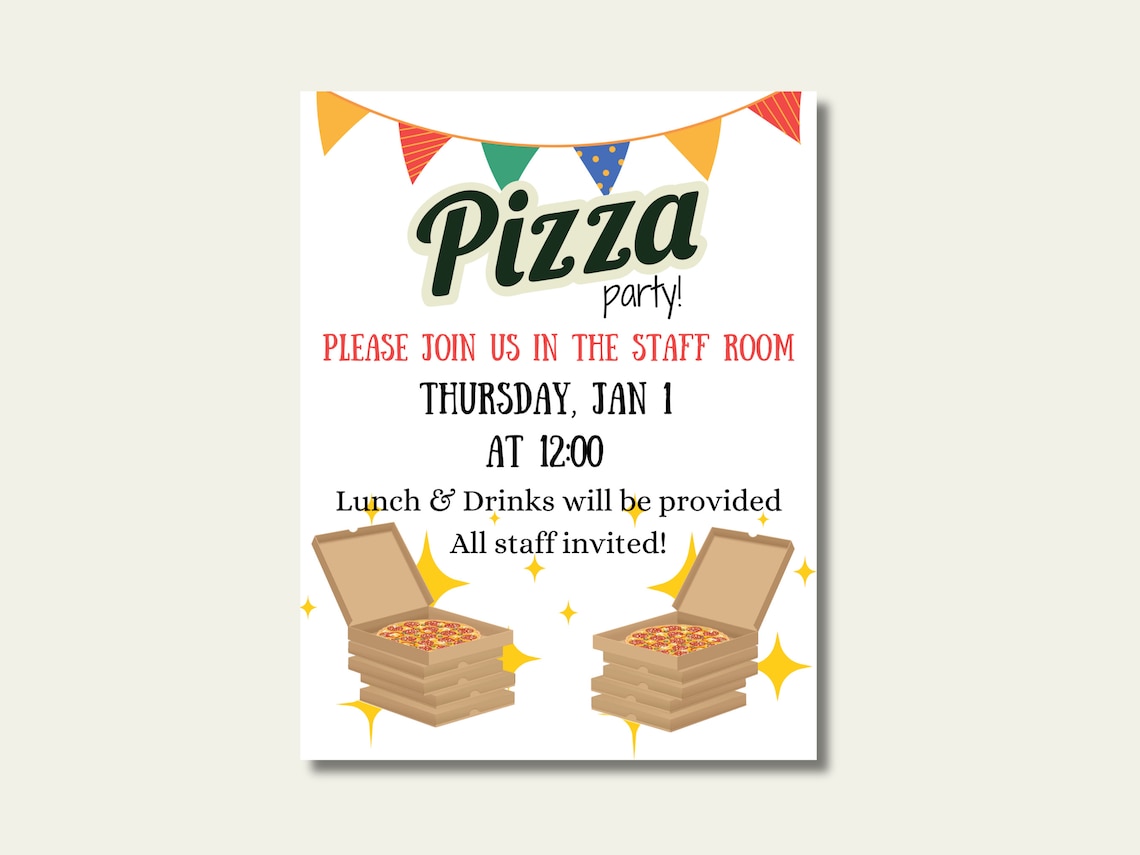 Pizza Party Flyer Staff Appreciation Pizza Lunch Office Bulletin Board ...