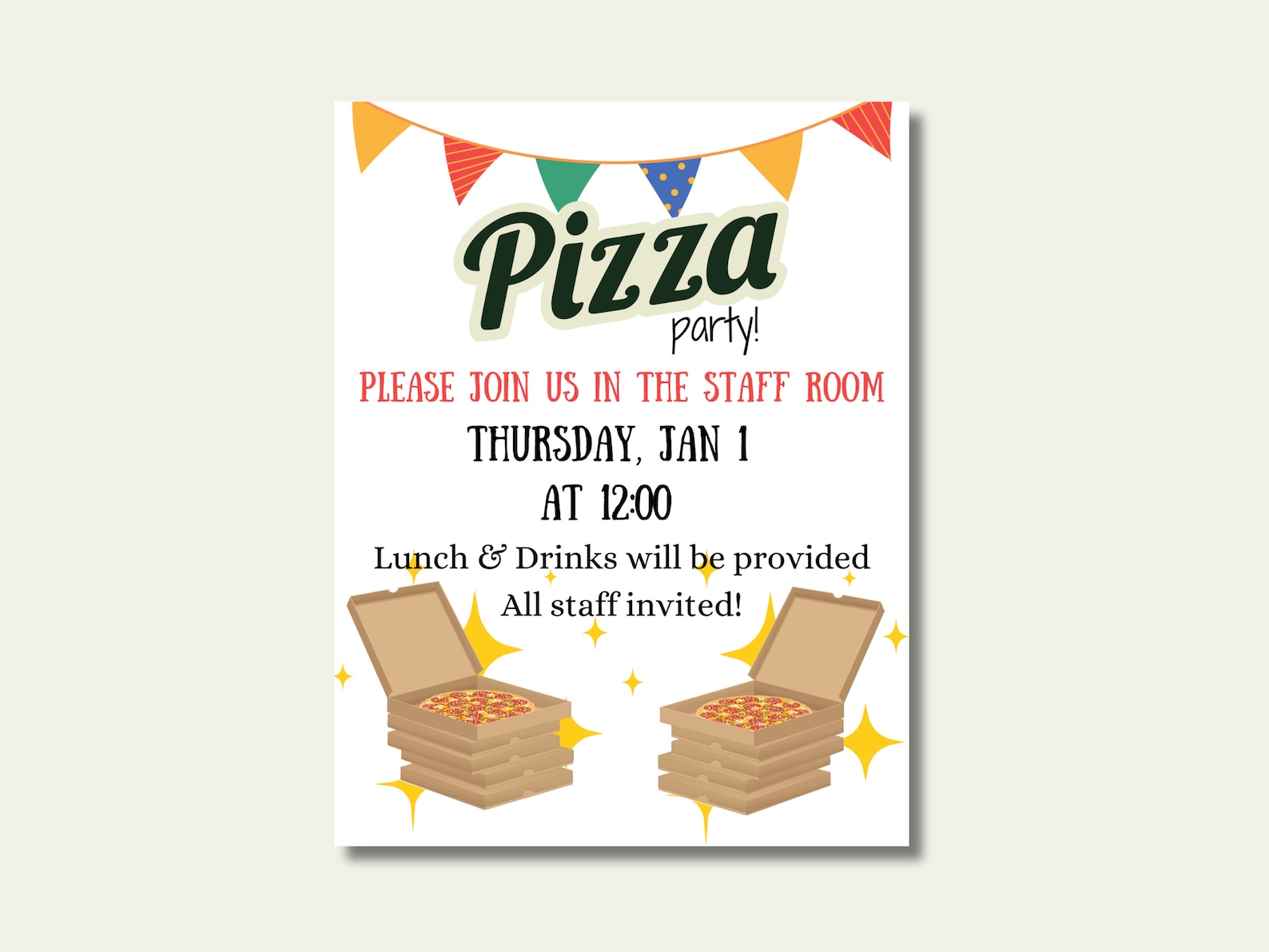 Pizza Party Flyer Staff Appreciation Pizza Lunch Office Bulletin Board ...