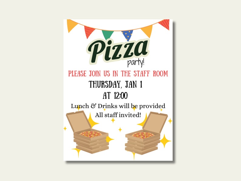 Pizza Party Flyer Staff Appreciation Pizza Lunch Office Bulletin Board ...