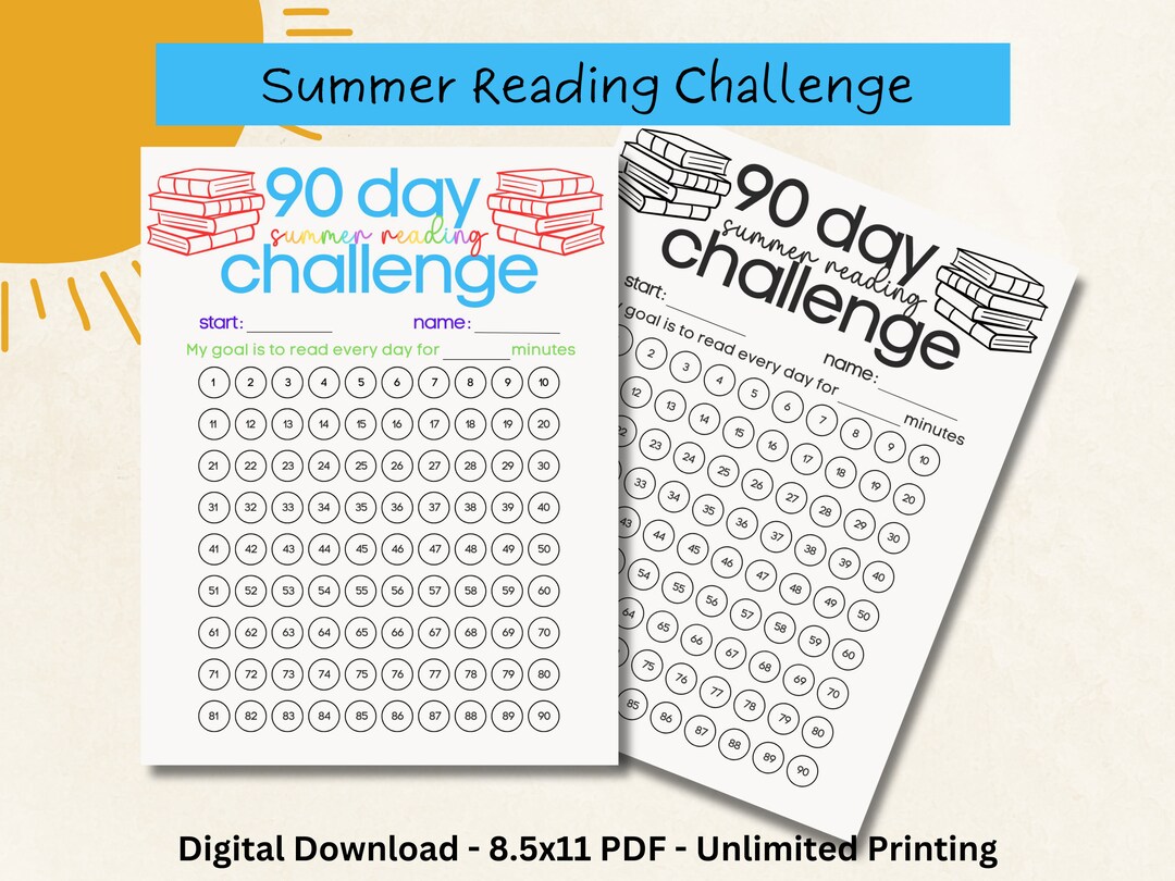 Summer Reading Challenge Printable for Kids and Adults, 90 Day ...