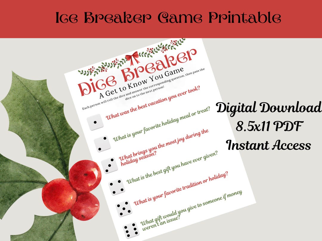 Holiday Ice Breaker Dice Game: Printable Get to Know You Activity for ...