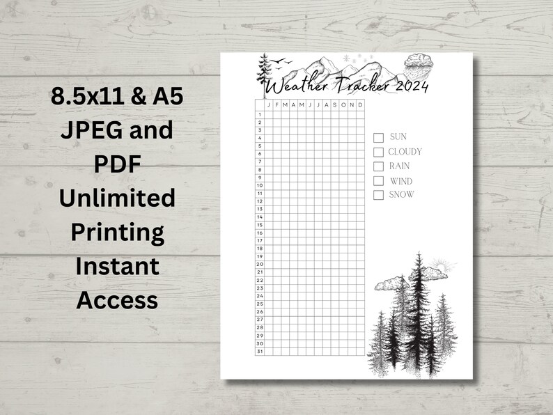 Daily Weather Tracker Chart Printable | New Year Weather Graph | Great ...