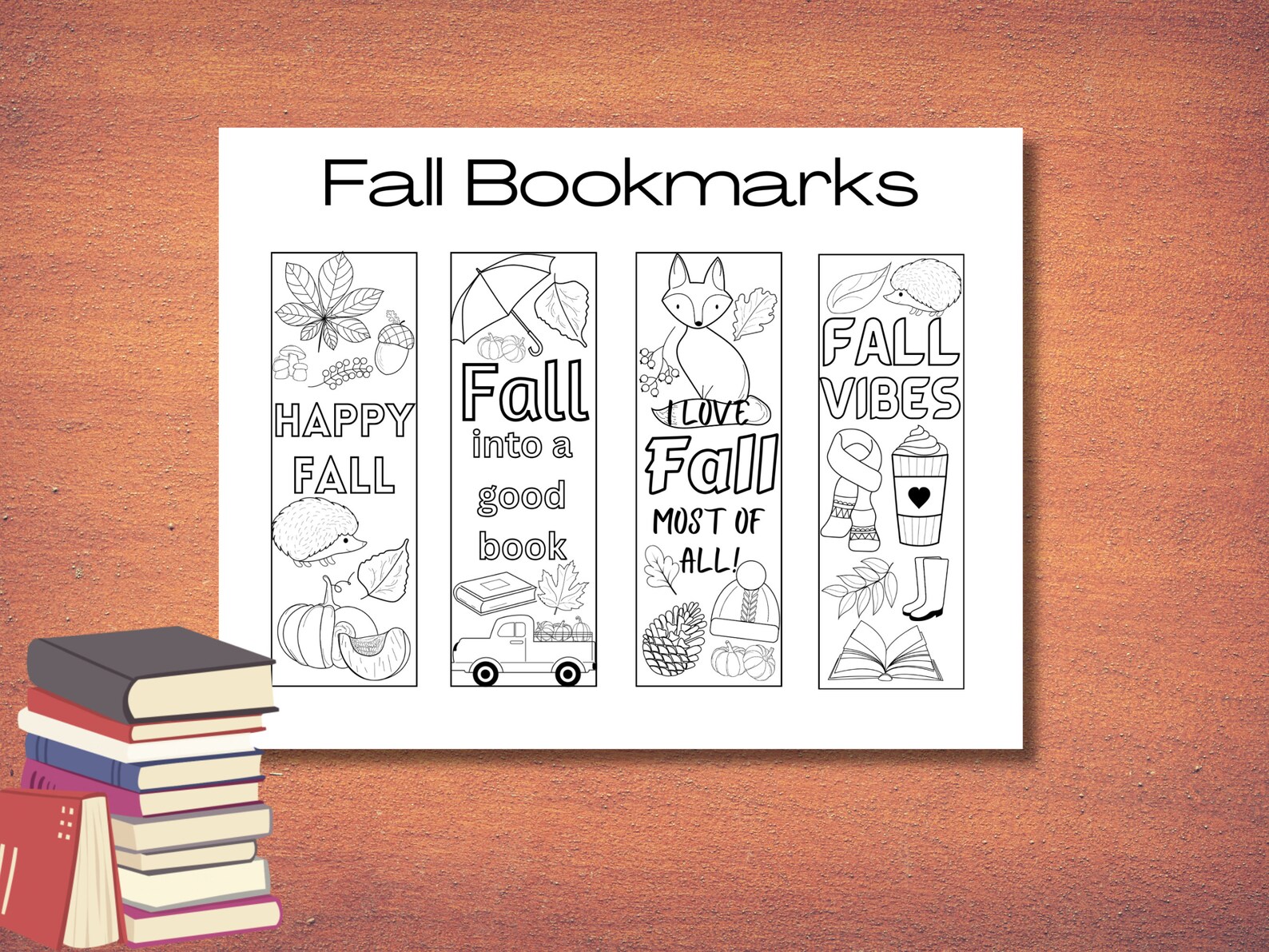 Printable Coloring Fall Bookmarks - Set of 4 Cute Bookmarks - Students ...