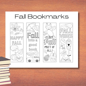 Printable Coloring Fall Bookmarks - Set of 4 Cute Bookmarks - Students ...