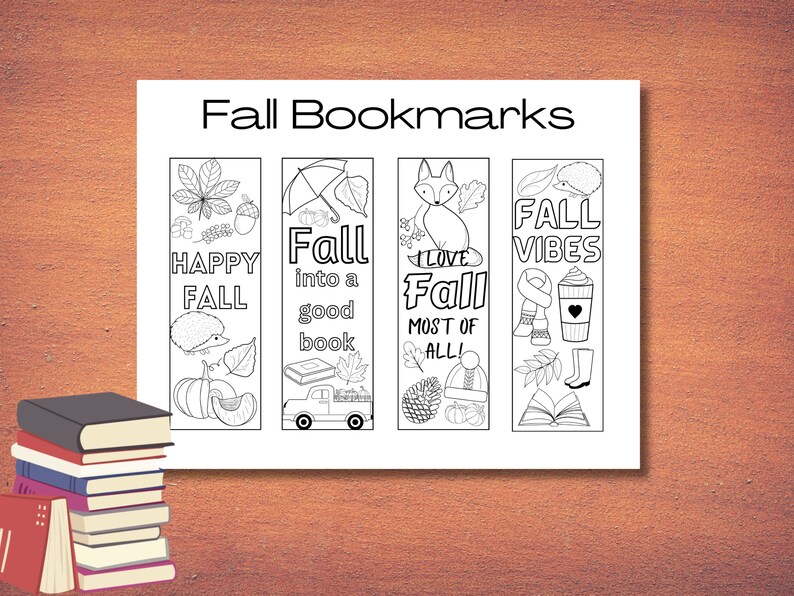Printable Coloring Fall Bookmarks - Set of 4 Cute Bookmarks - Students ...