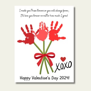 Kids Valentine's Day Handprint Craft Printable Bouquet Parent Gift ...