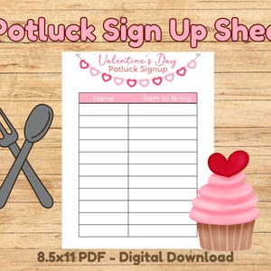 Valentine's Day Potluck Sign up Sheet Printable, Work Office Party ...