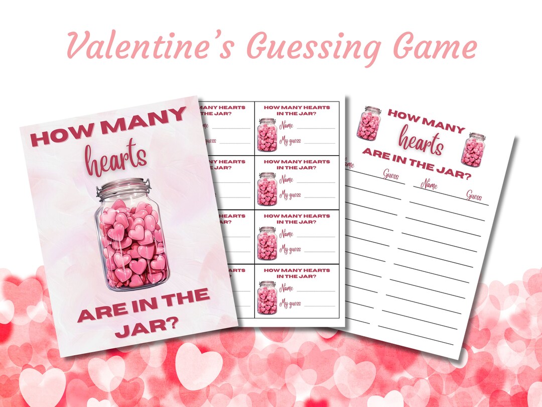 Valentines Day Game Candy Jar Heart Guessing Game Classroom Party ...