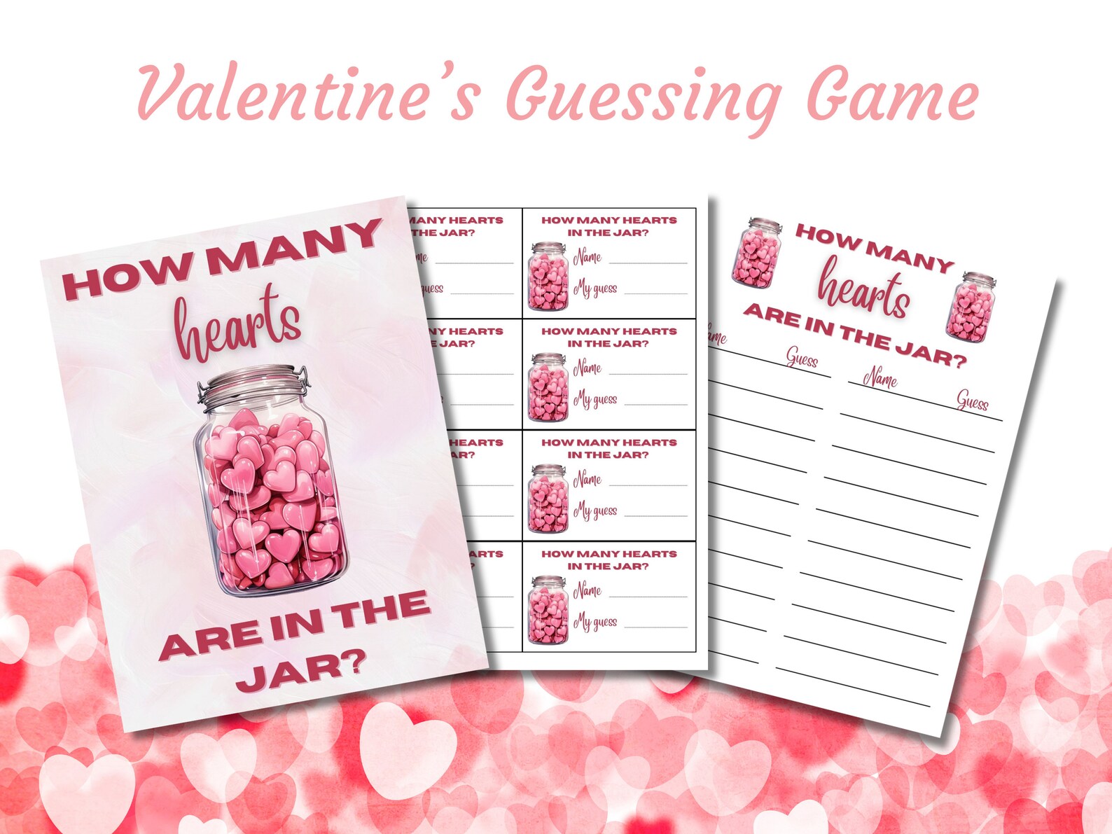 Valentines Day Game Candy Jar Heart Guessing Game Classroom Party ...