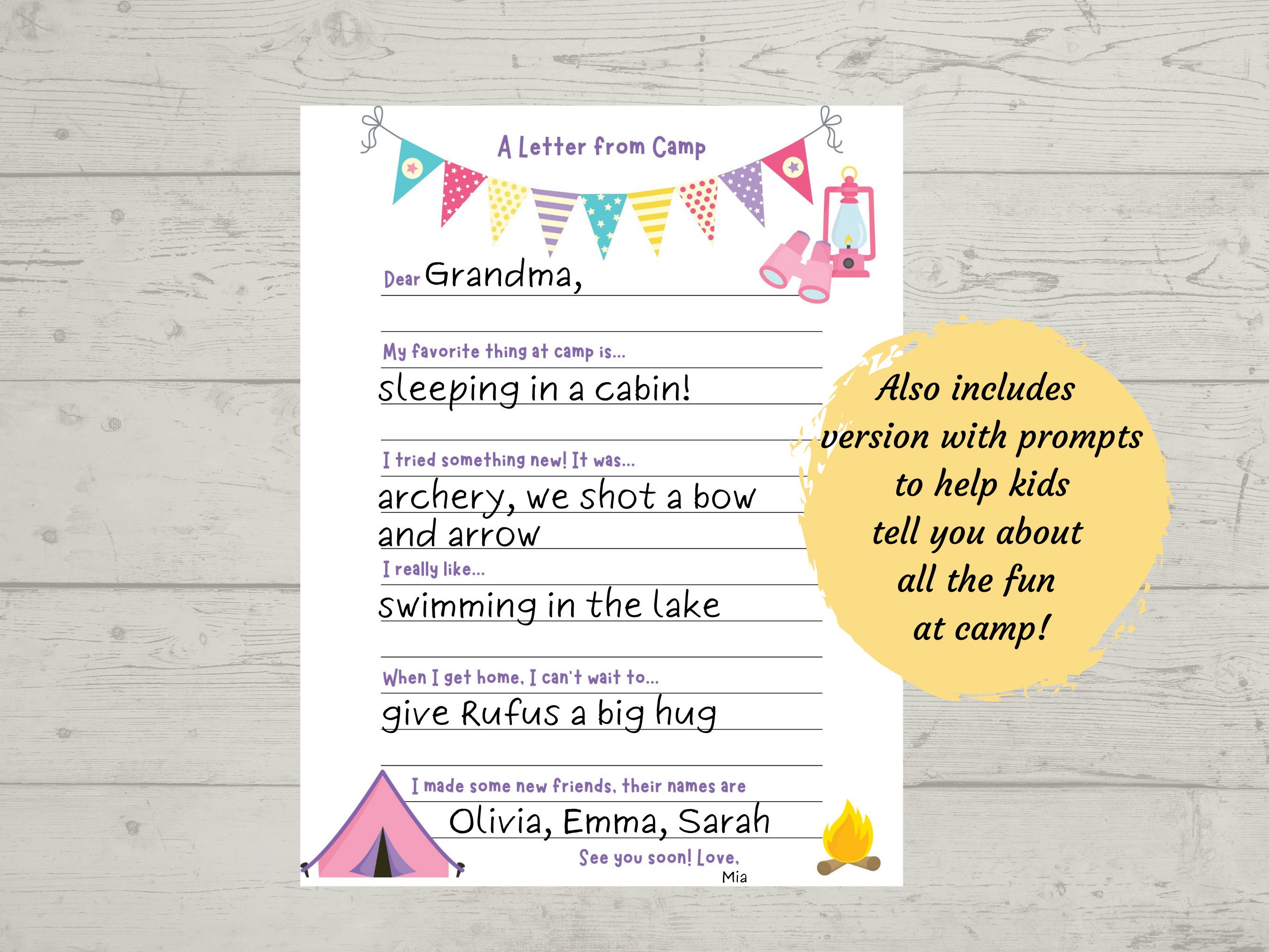 Kids Summer Camp Letter Printable - Girls Camp Note Printable Letter ...