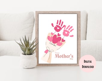 Mother's Day Kids Handprint Craft Printable Bouquet Gift for Mom ...