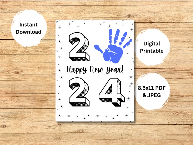 New Year Handprint Craft 2024 Kids Activity Handprint Art Template Baby ...