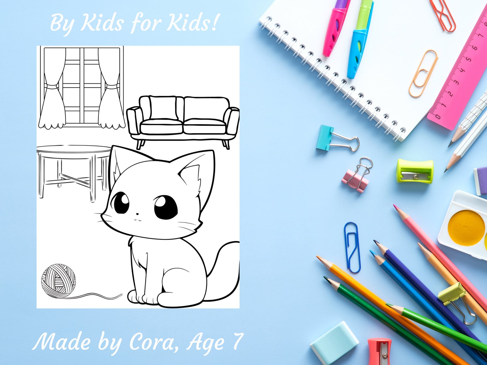 Kids Kitten Coloring Page for Preschool Cute Animal Picture Coloring ...