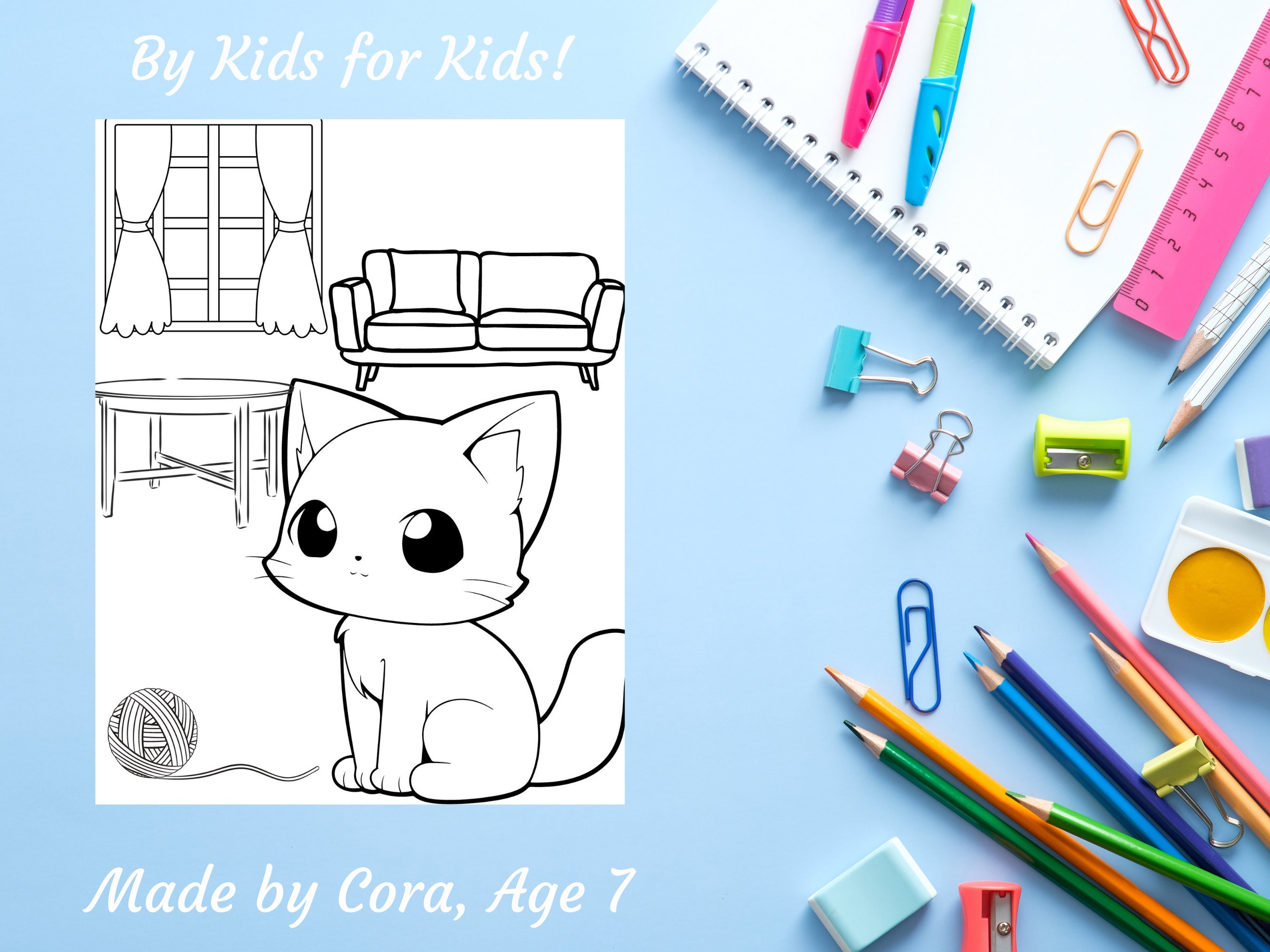Kids Kitten Coloring Page for Preschool Cute Animal Picture Coloring ...