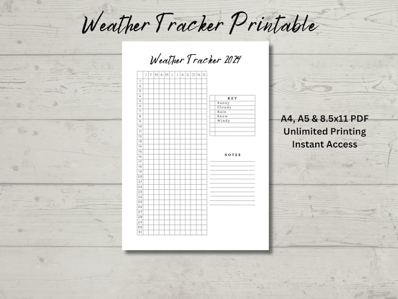 Weather Tracker Chart Printable Graph Great for Kids or Adults ...