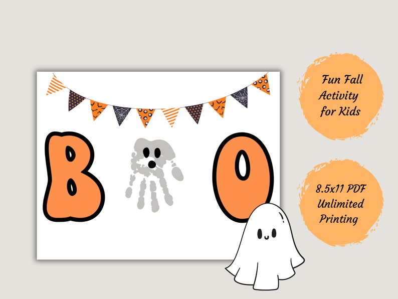 Kids Halloween Boo Ghost Handprint Craft Printable, Daycare or ...