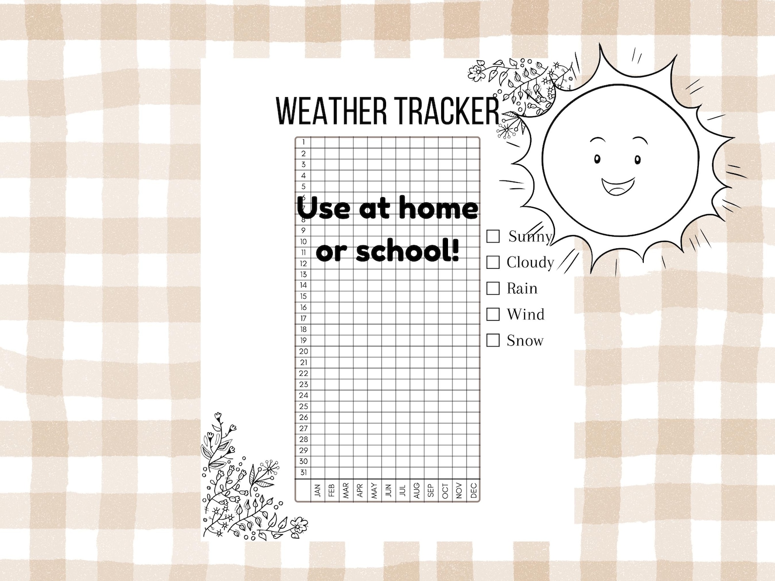 Daily Weather Tracker Chart Printable | New Year Weather Graph Weekly ...