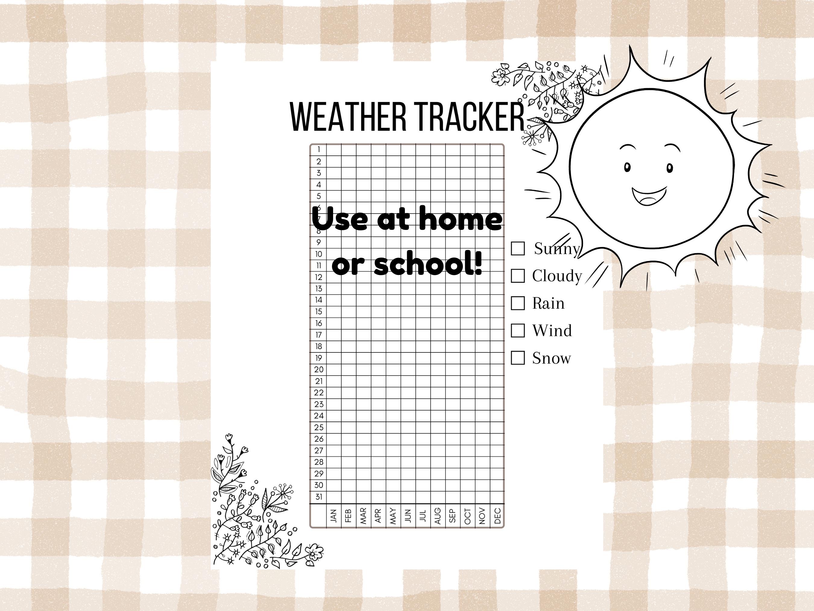 Daily Weather Tracker Chart Printable | New Year Weather Graph Weekly ...