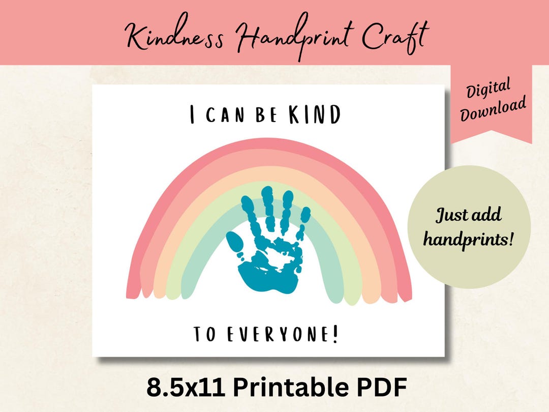 Kids Kindness Be Kind Handprint Craft Printable Activity, Kindness ...