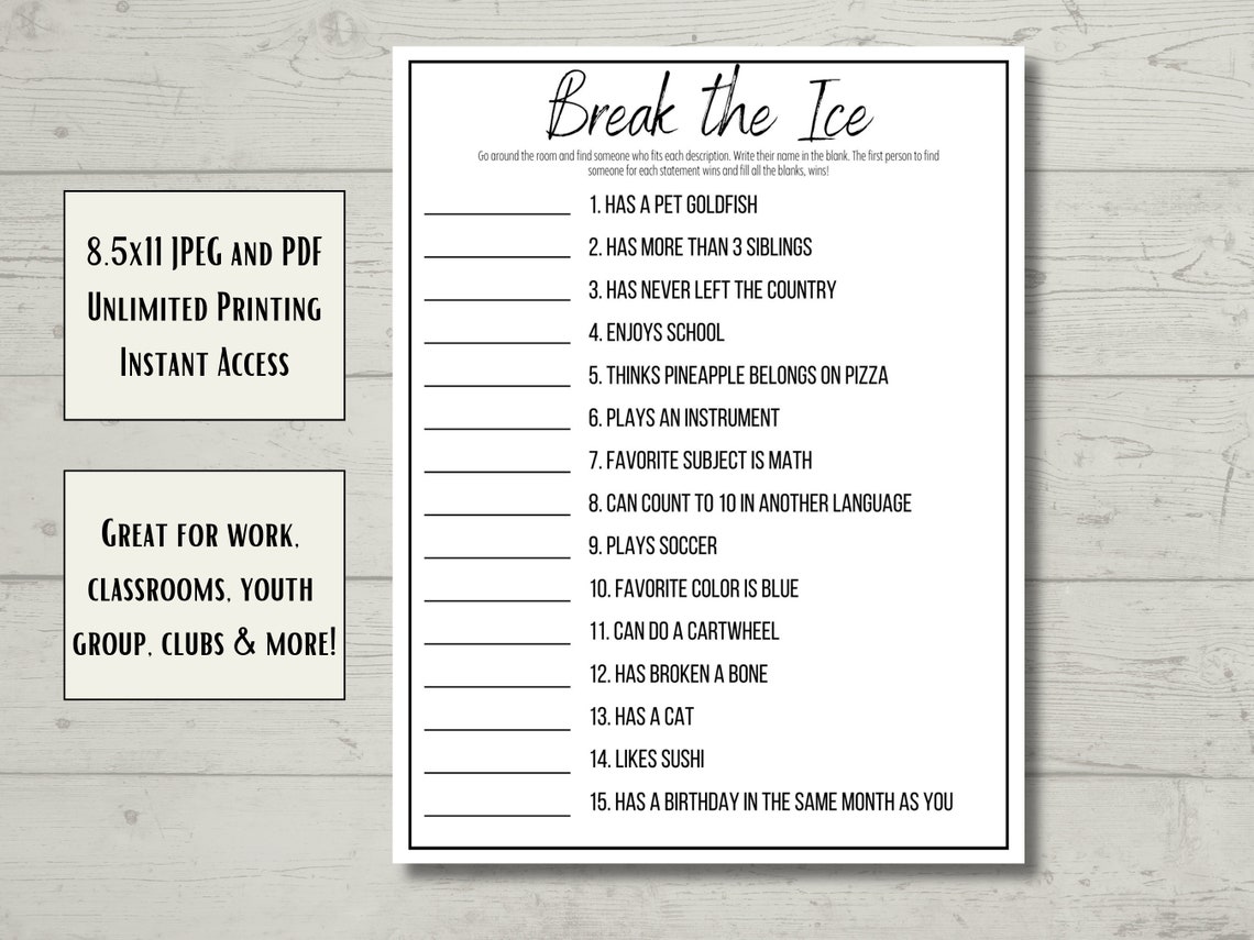 Ice Breaker Group Game Printable | Youth Group or Classroom Mixer or ...