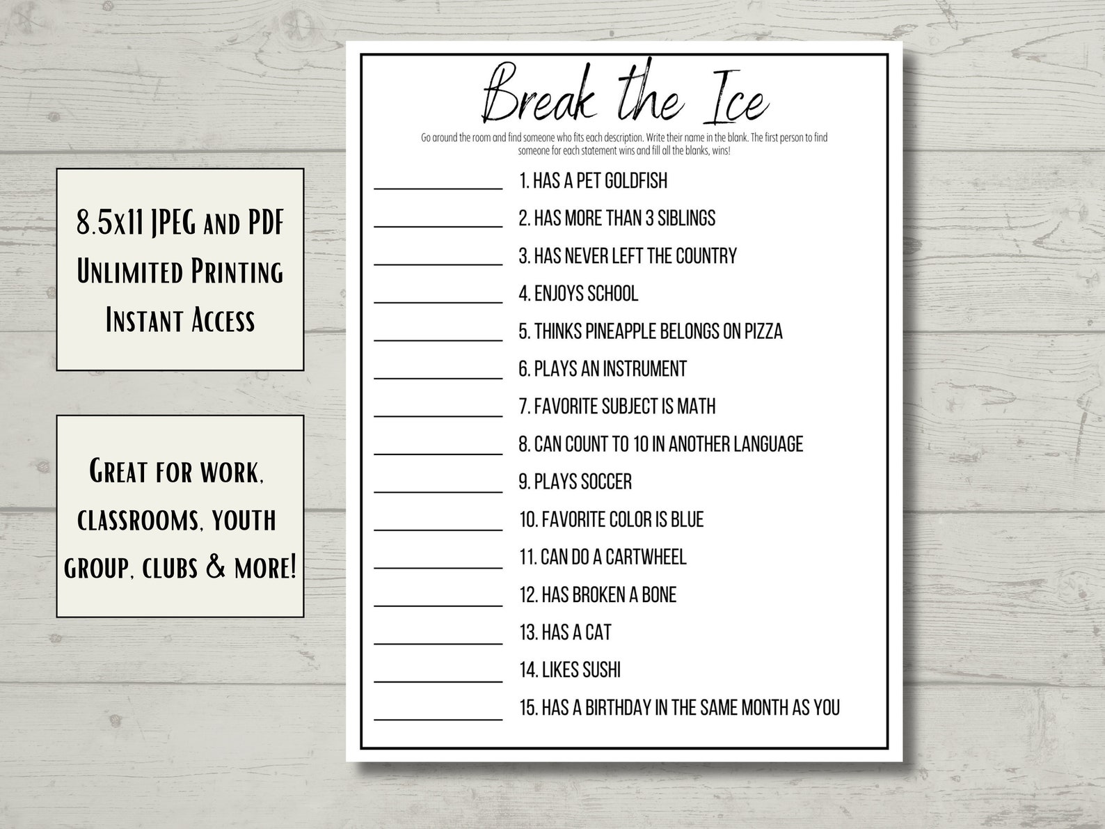 Ice Breaker Group Game Printable | Youth Group or Classroom Mixer or ...