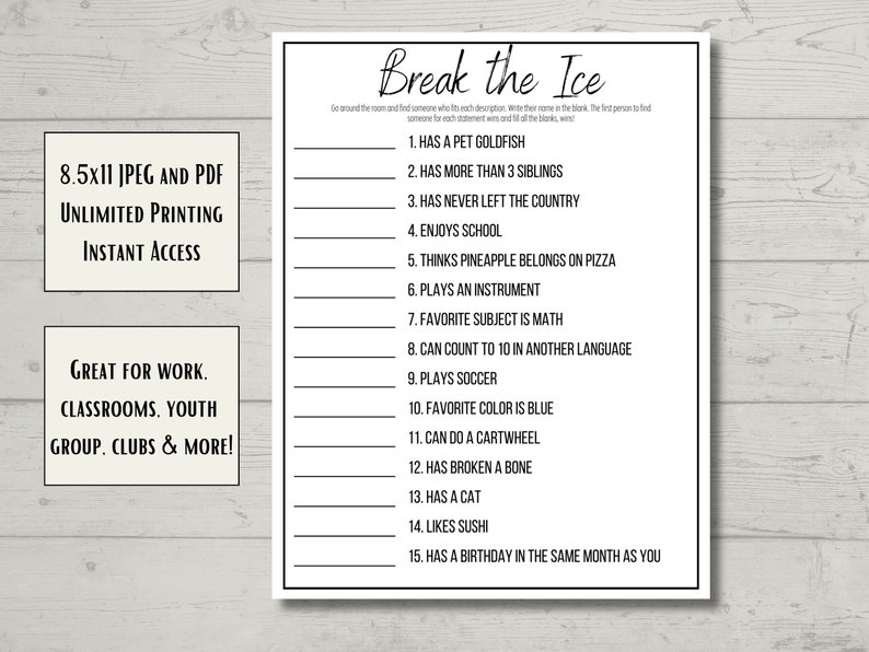 Ice Breaker Group Game Printable | Youth Group or Classroom Mixer or ...