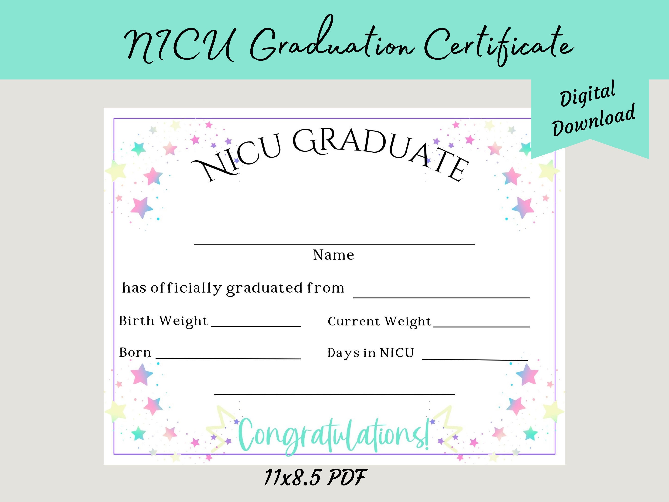 Preemie NICU Baby Graduation Certificate for NICU Parents Boy or Girl ...