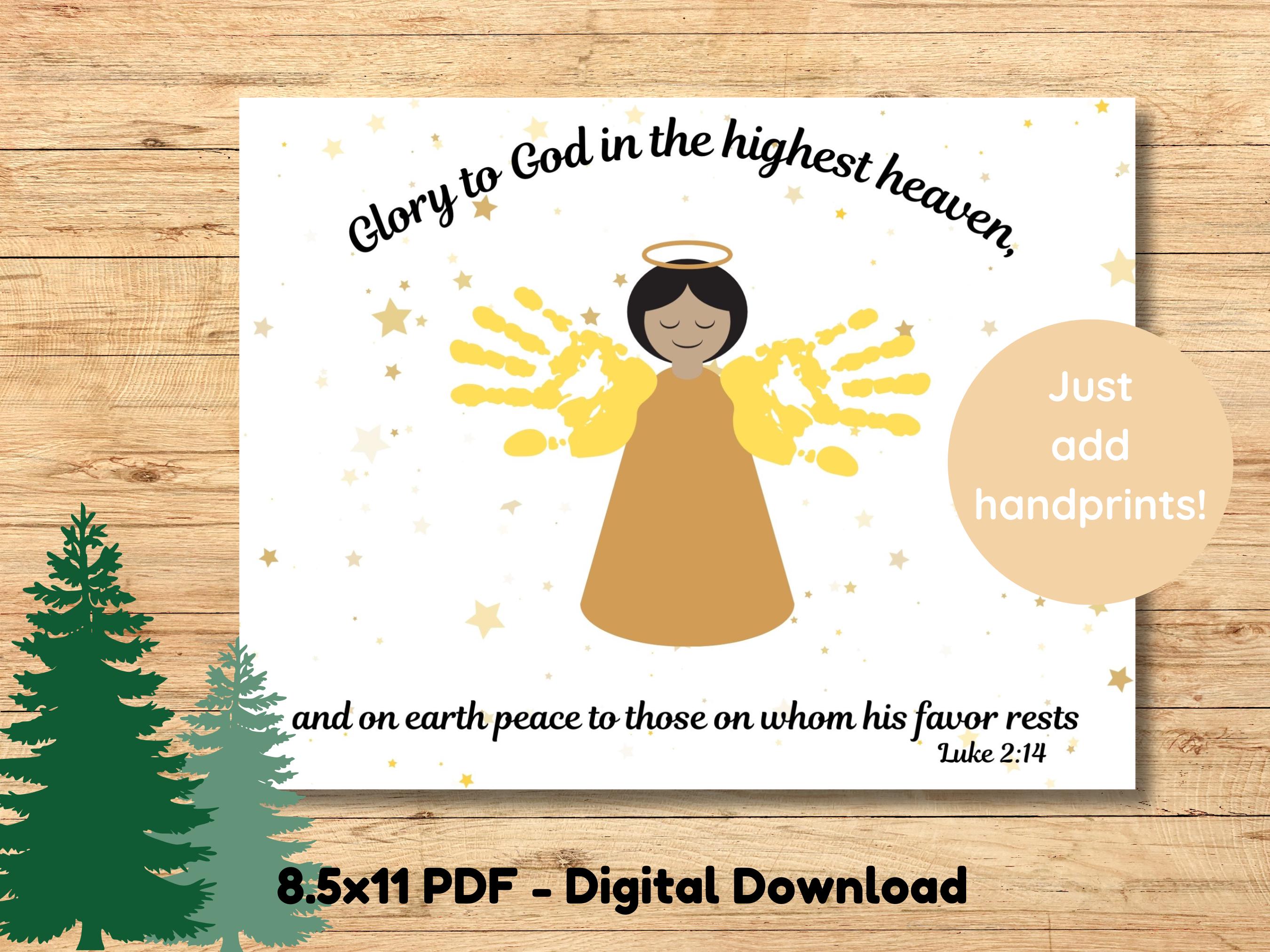 Kids Christmas Handprint Angel Craft Printable Activity, Glory to God ...
