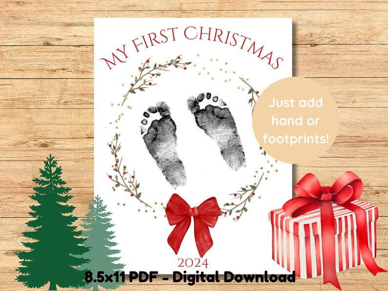 Baby First Christmas Handprint Holiday Craft Printable Activity for ...