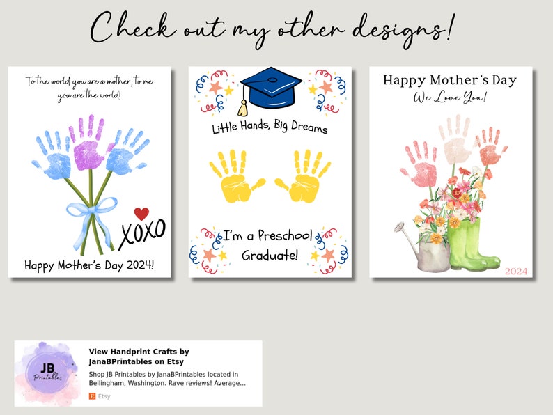 Mother's Day Handprint Kids Craft Flower Bouquet Printable Gift for Mom ...