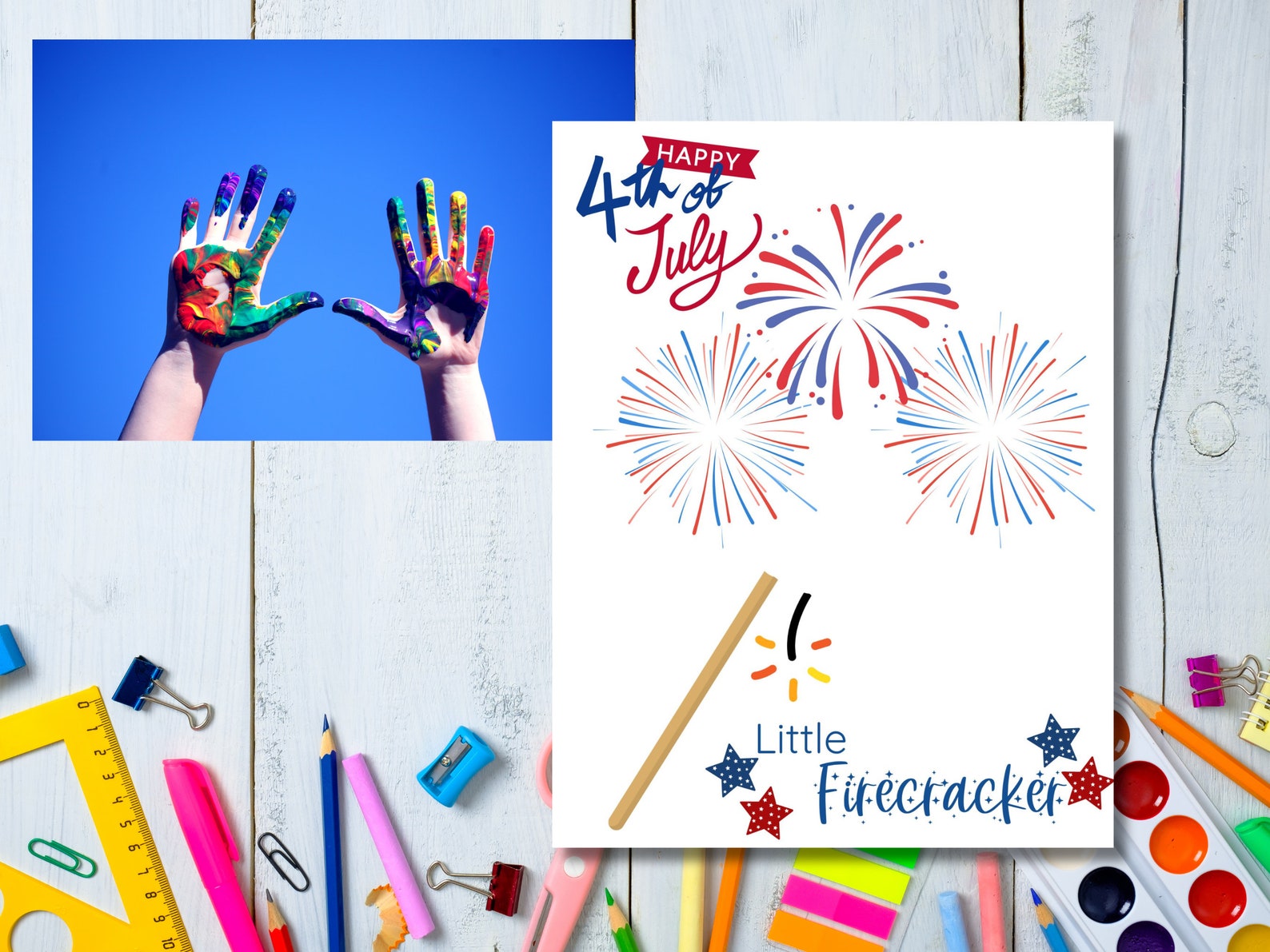 Kids Fourth of July Handprint Craft Printable Activity, Firework Art ...
