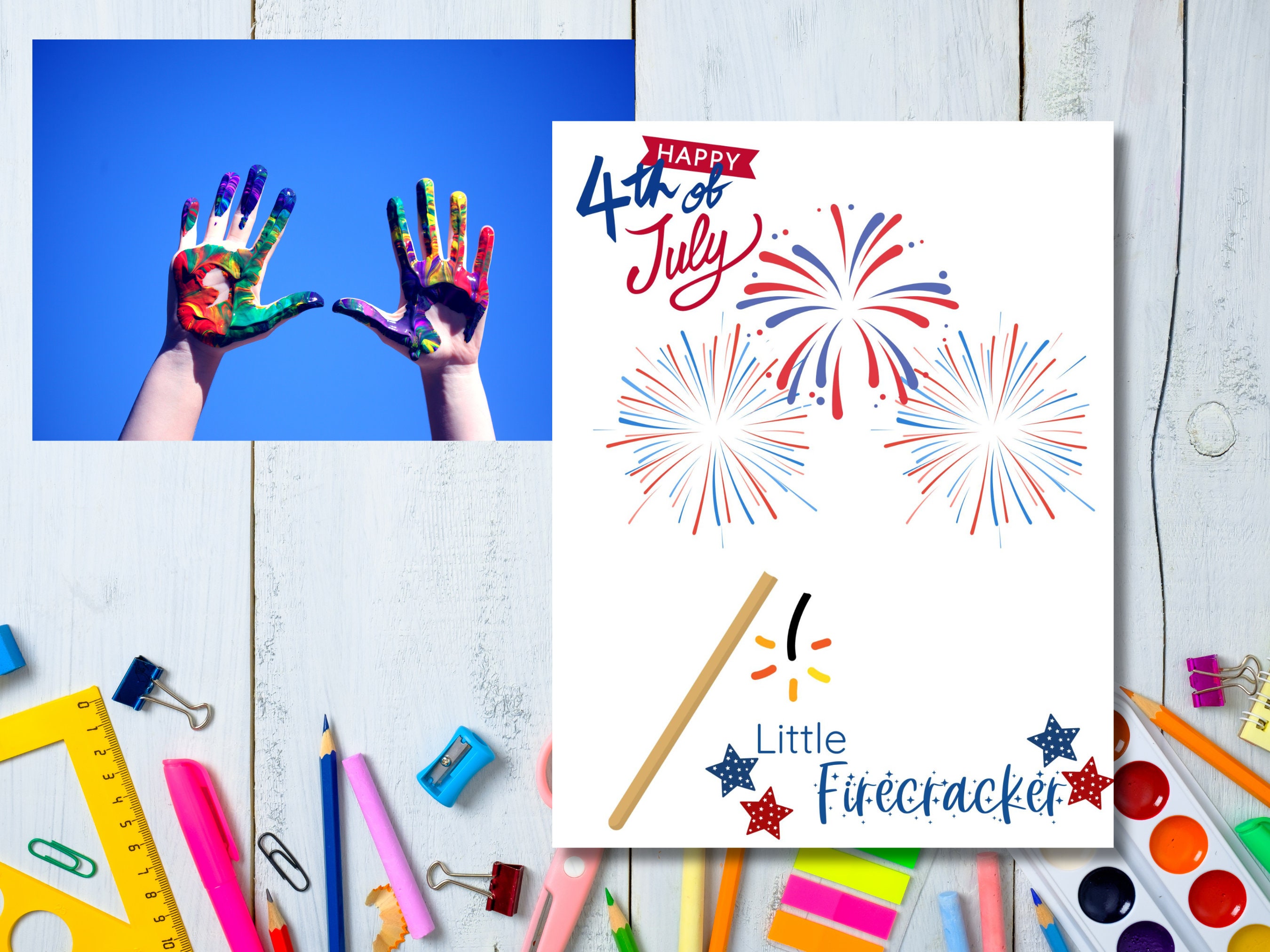 Kids Fourth of July Handprint Craft Printable Activity, Firework Art ...