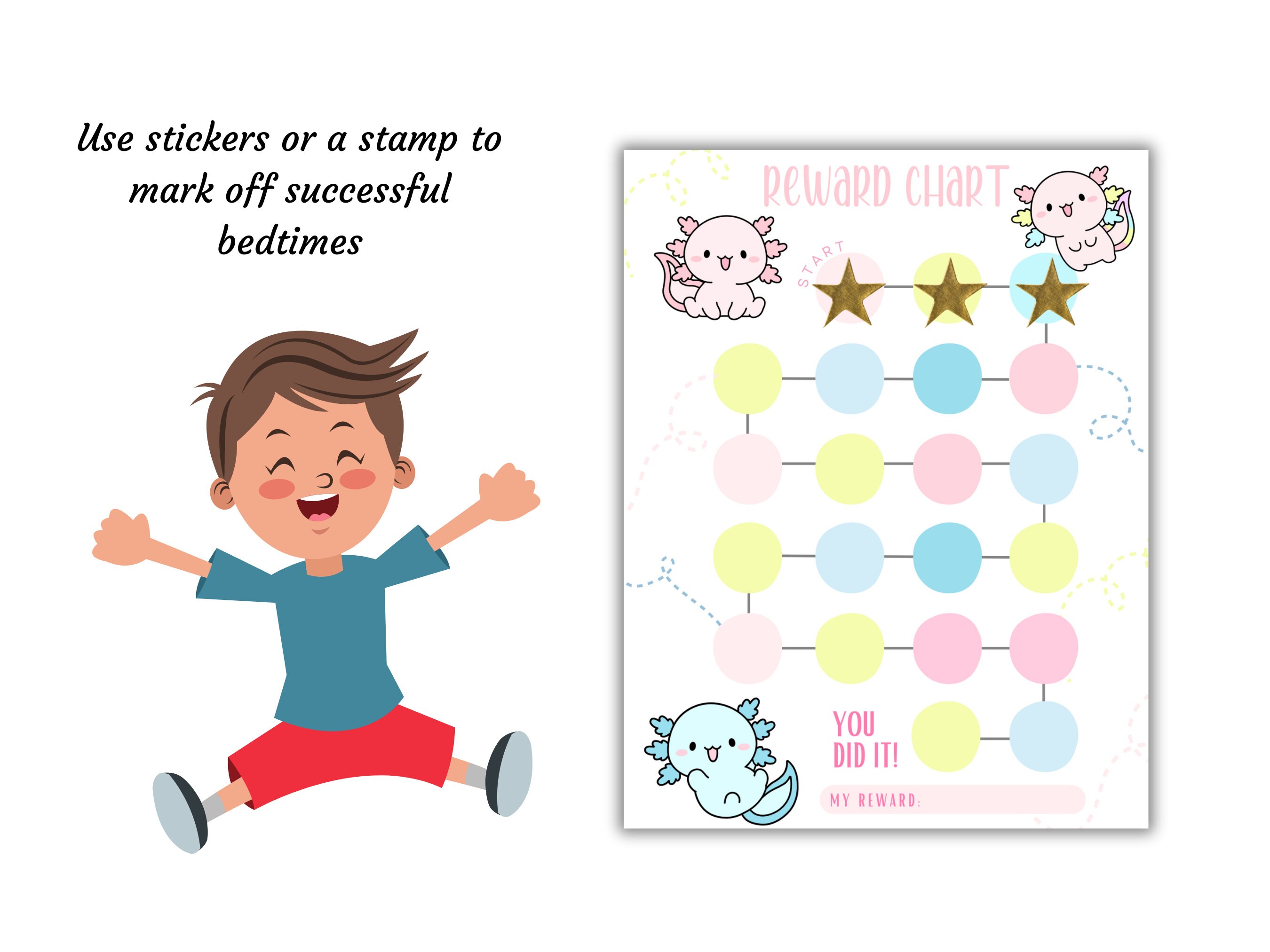 Kids Axolotl Reward Chart Printable Tracker, Stay in Bed Daily Reward ...