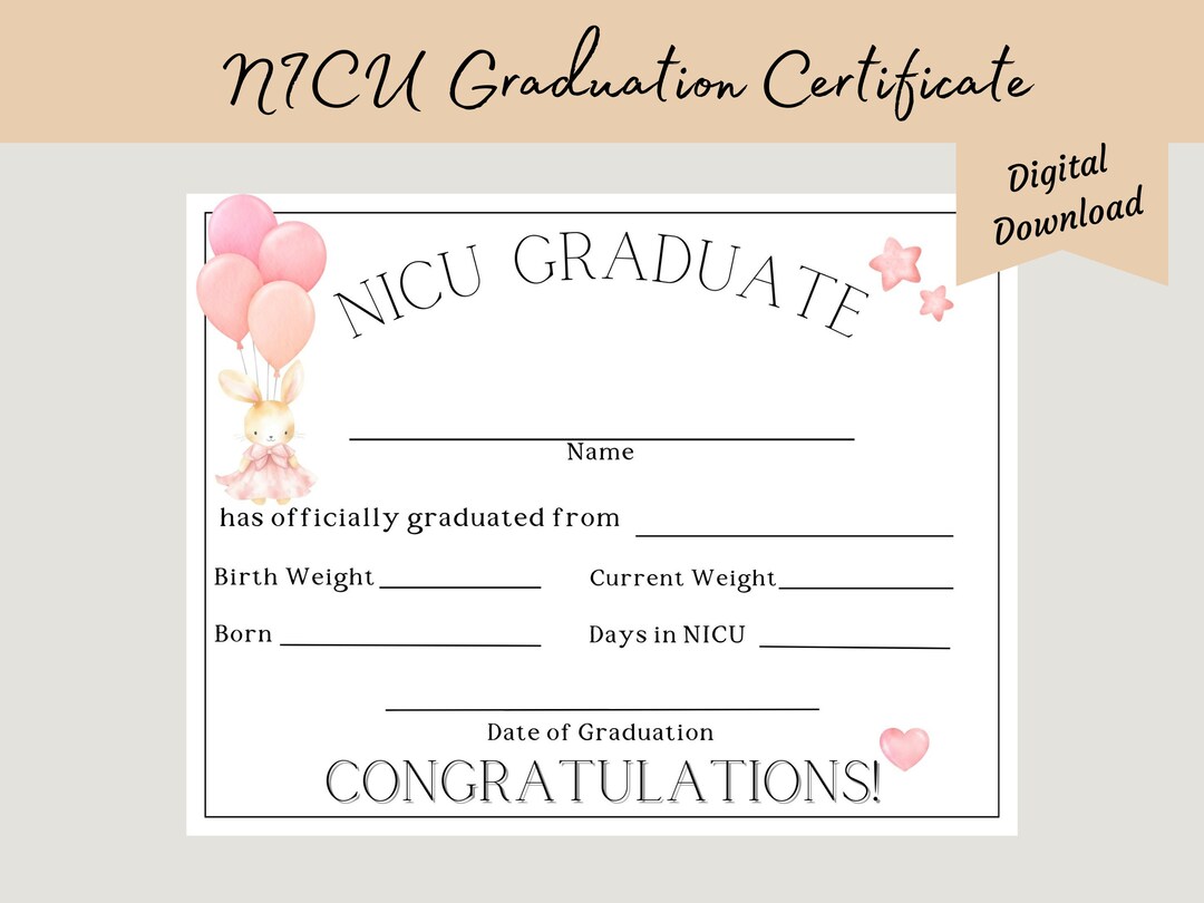 Preemie NICU Baby Girl Graduation Certificate for NICU Parents Preemie ...