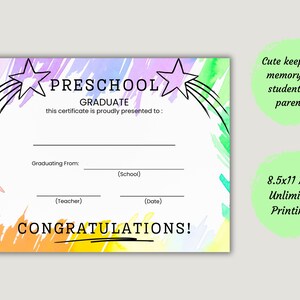 Preschool Graduation Certificate Printable: Teacher Resource (digital ...