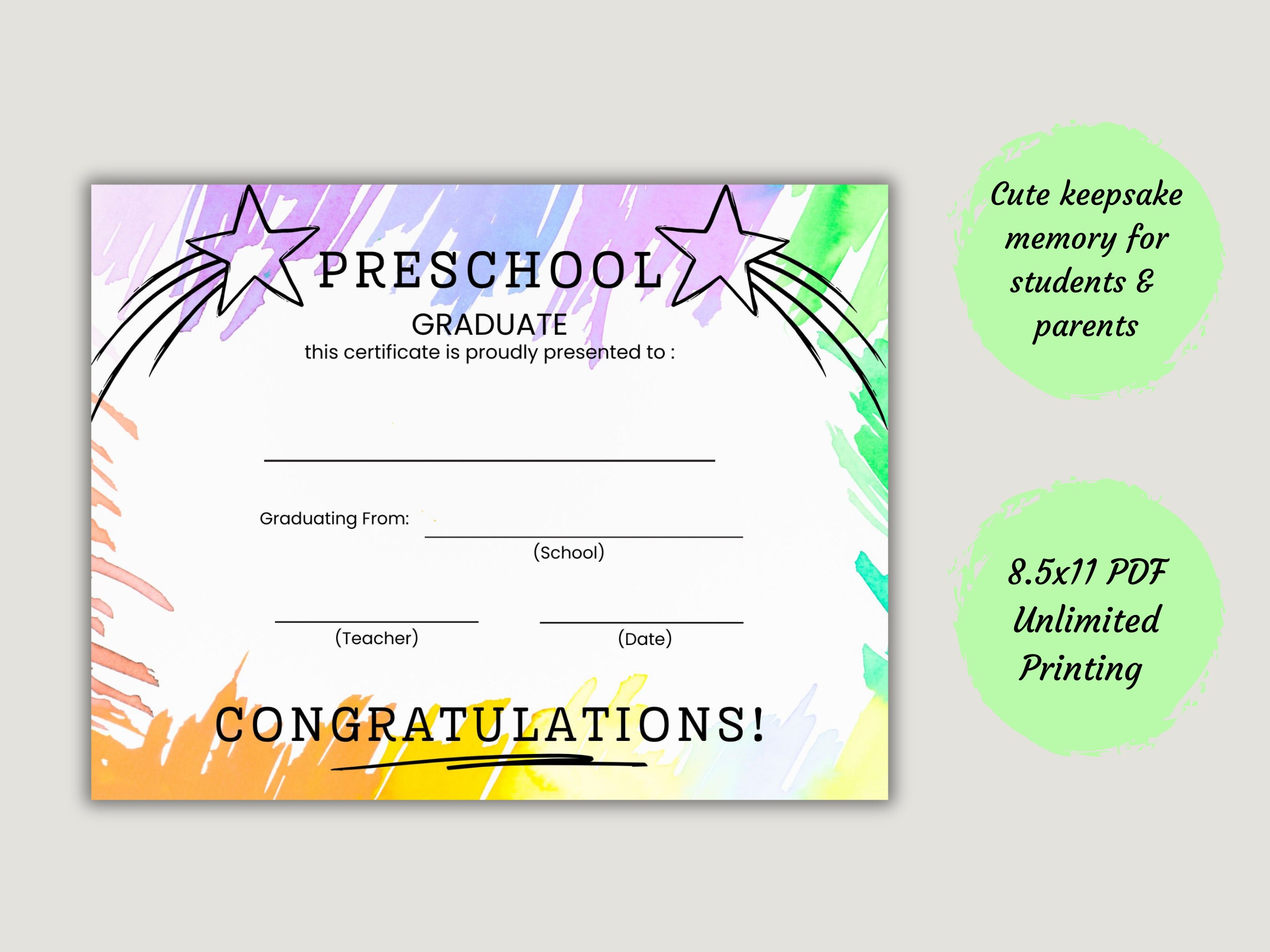 Preschool Graduation Certificate Printable: Teacher Resource (digital ...