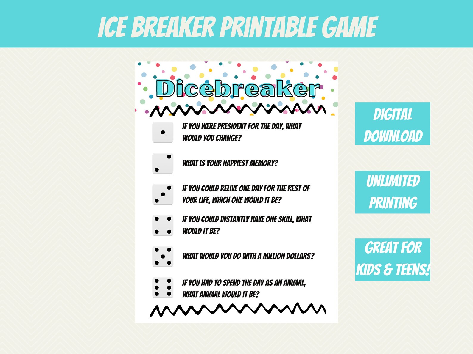 Ice Breaker Game Printable Youth Group Classroom Dicebreaker Activity ...