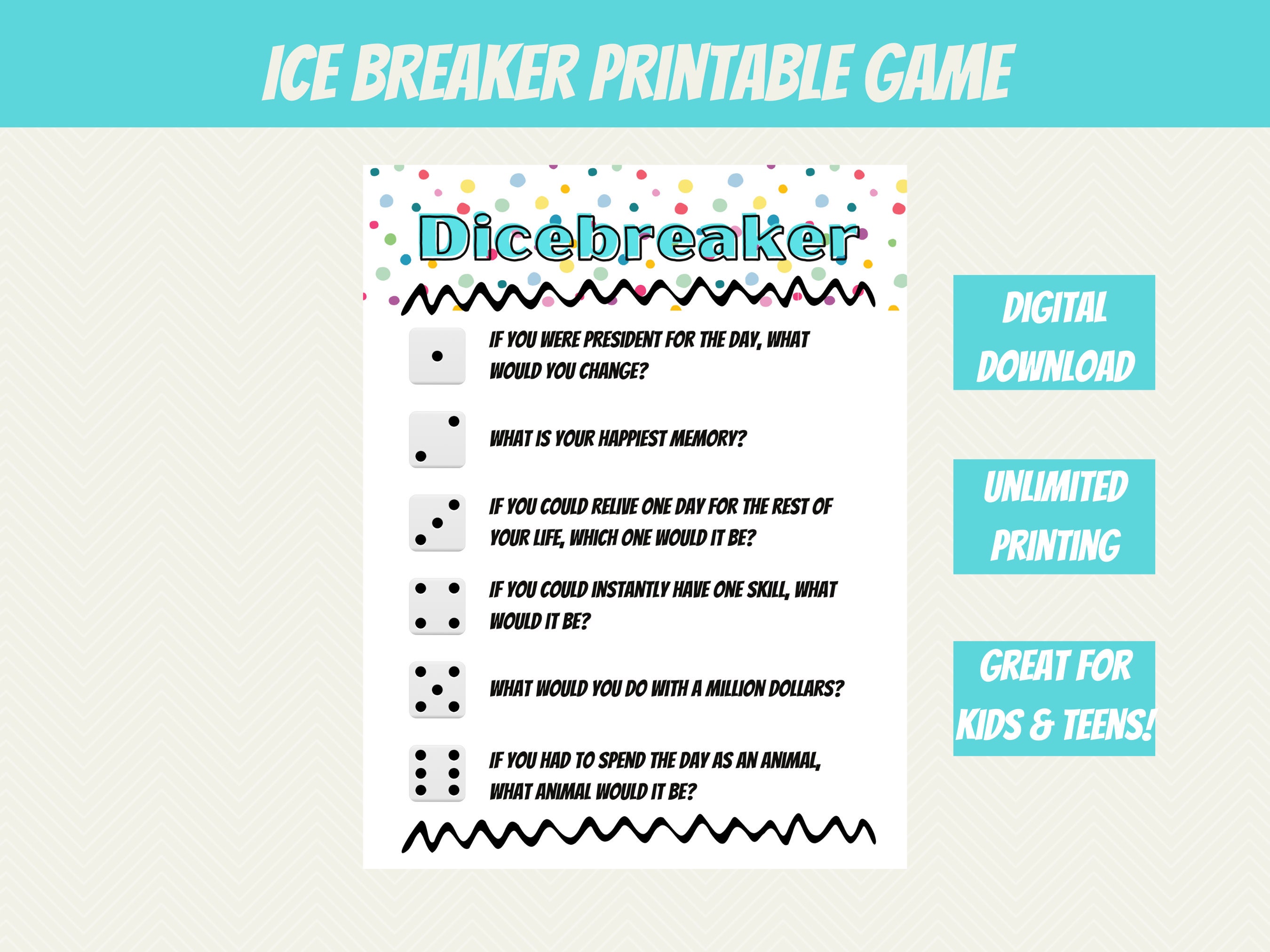 Ice Breaker Game Printable Youth Group Classroom Dicebreaker Activity ...