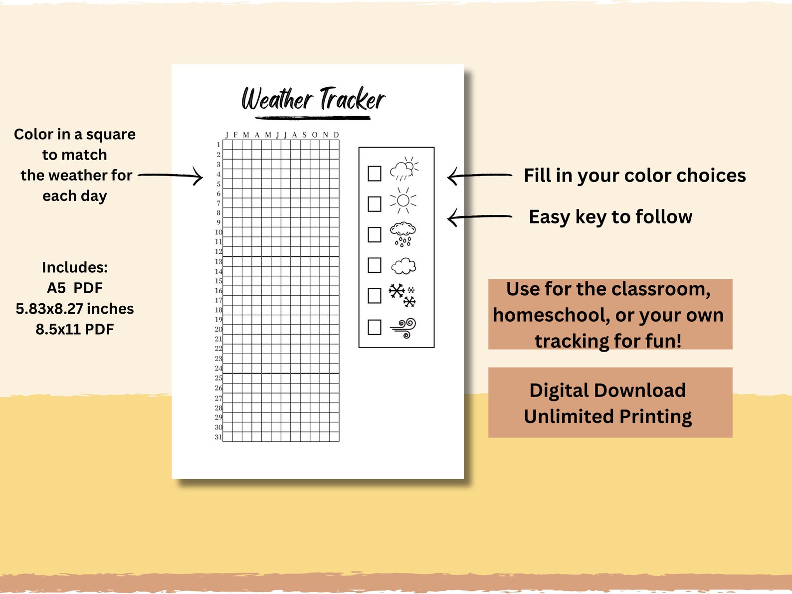 Weather Tracker Printable | Daily Weekly Monthly Weather Chart | Great ...