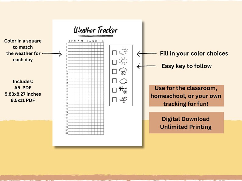 Weather Tracker Printable | Daily Weekly Monthly Weather Chart | Great ...