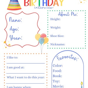 Kids Birthday Interview Printable: Yearly Memory Keepsake (PDF Download ...