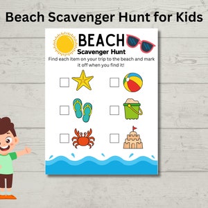 Beach Scavenger Hunt Printable Game for Kids Summer Beach Day Activity ...