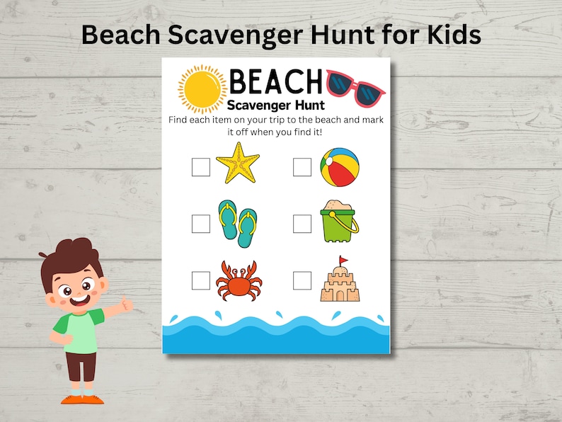 Beach Scavenger Hunt Printable Game for Kids Summer Beach Day Activity ...