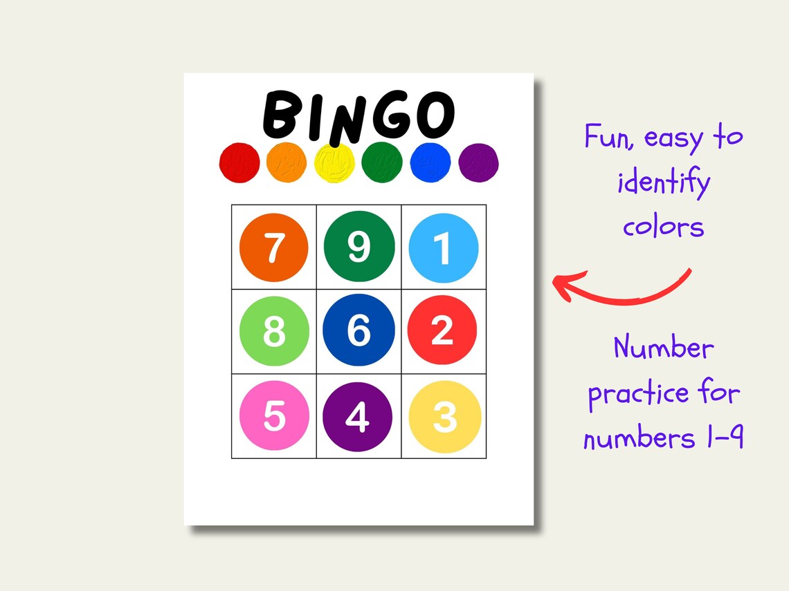 Preschool Game Printable for Learning Numbers and Color Bingo Game ...