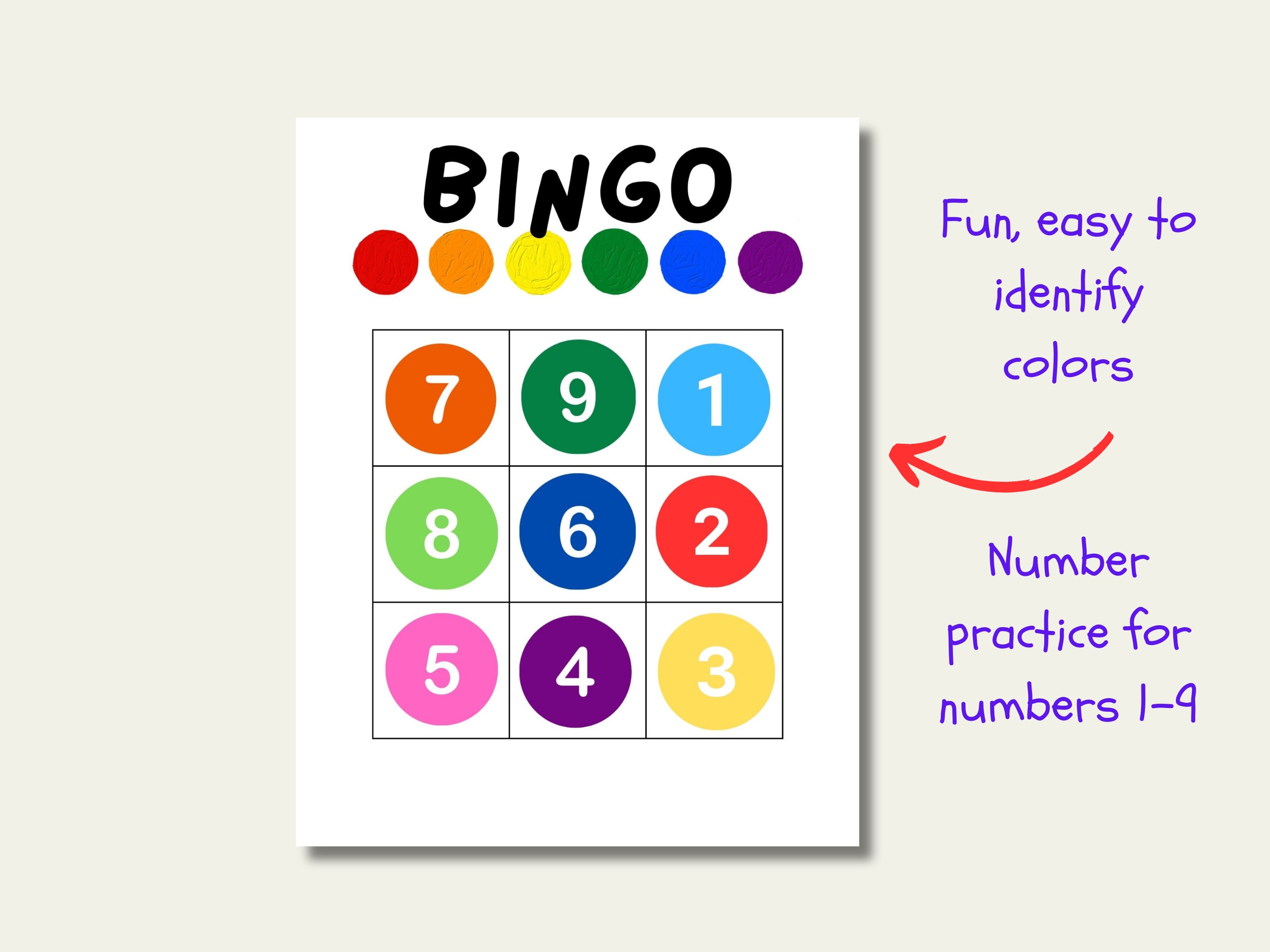 Preschool Game Printable for Learning Numbers and Color Bingo Game ...