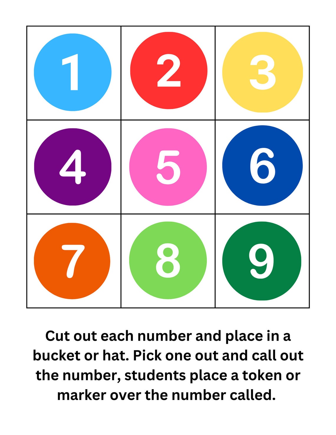 Preschool Game Printable for Learning Numbers and Color Bingo Game ...
