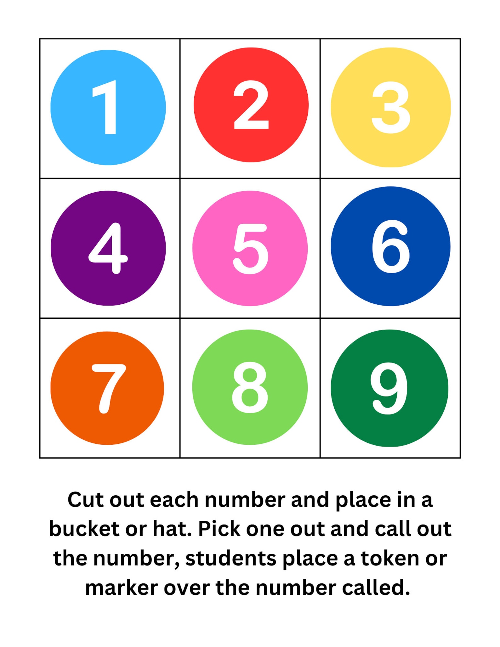 Preschool Game Printable for Learning Numbers and Color Bingo Game ...