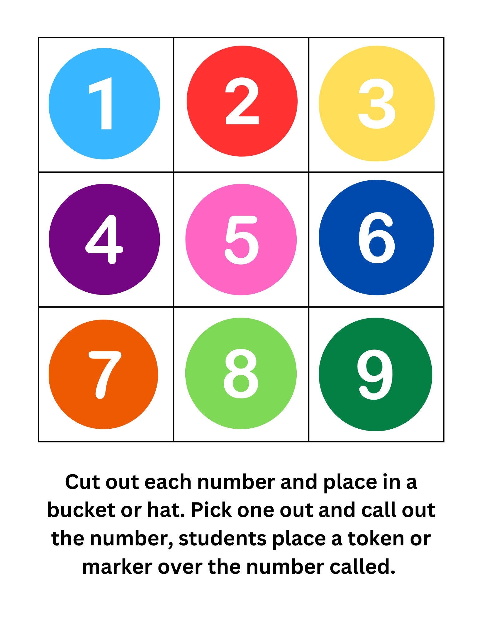 Preschool Game Printable for Learning Numbers and Color Bingo Game ...